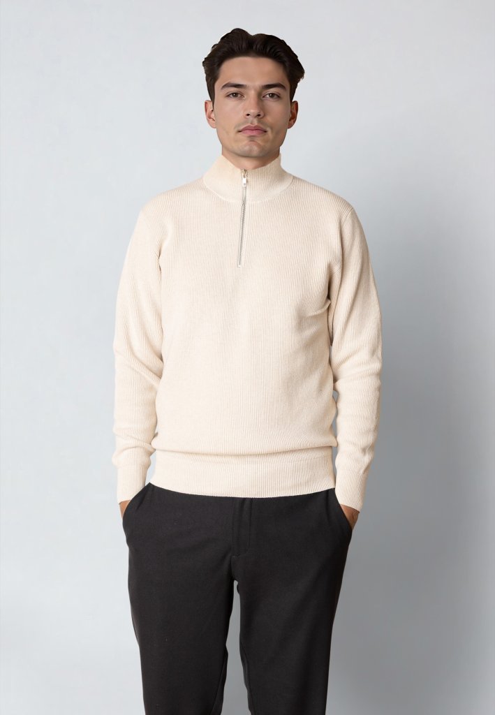 Clean Cut Mario Half Zip Knit Ecru Melan | Jmj X Joes