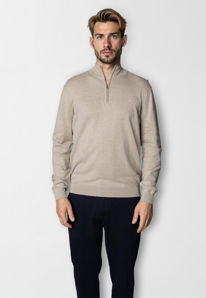 Clean Cut Claude Half Zip Knit Ecru Mela | Jmj X Joes